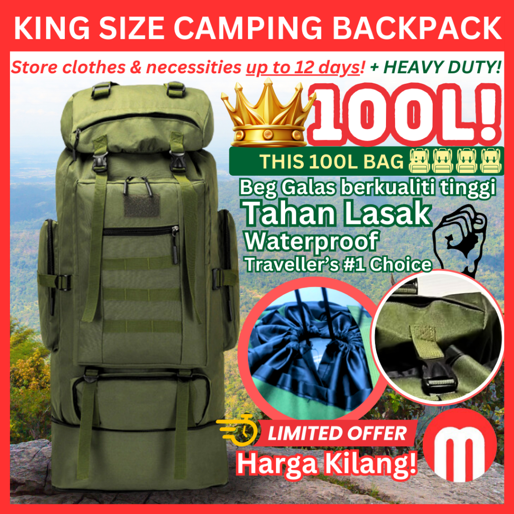 [LIMITED] 100L Heavy Duty Travel Backpack Extra Large Backpack Quality ...