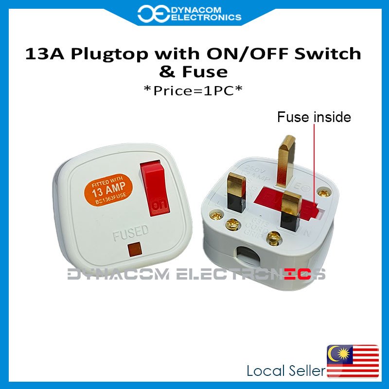 13A 250V AC Fused Plugtop with ON/OFF Switch [Plug 13A dengan Suis dan ...