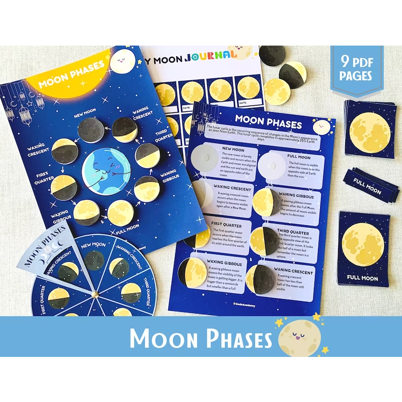 PDF] Moon Phases Home Learning Kids Printable Montessori Toddler ...