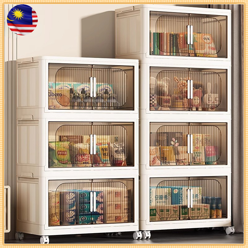 3/5 Layers Foldable Storage Cabinet 2 Doors Storage Box Multipurpose ...