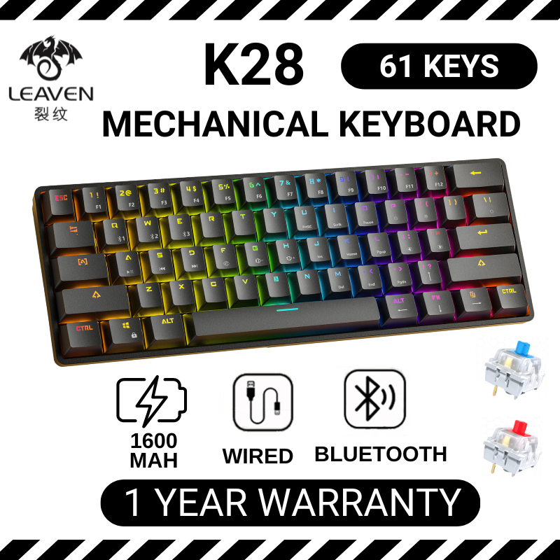 LEAVEN K28 61Keys Bluetooth Detachable Cable Wireless Blutooth RGB ...