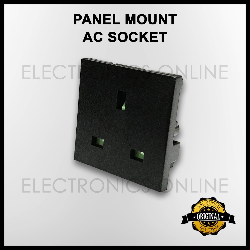 AC 250V 13A UK Panel Mount Snap In Power Socket Outlet Receptacle Black ...