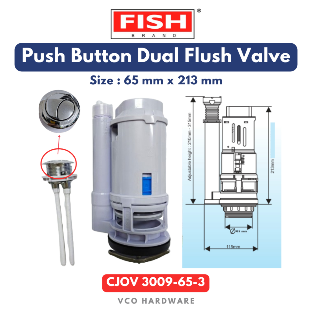 Fish Brand 65 mm x 213 mm Cistern Push Button Dual Flush Valve CJOV ...