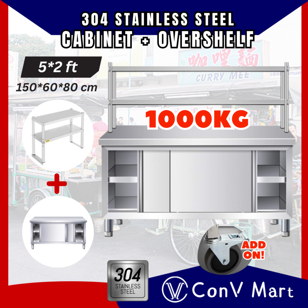 150*60cm (5*2FT) Stainless Steel Kitchen Household Cabinet Table with ...