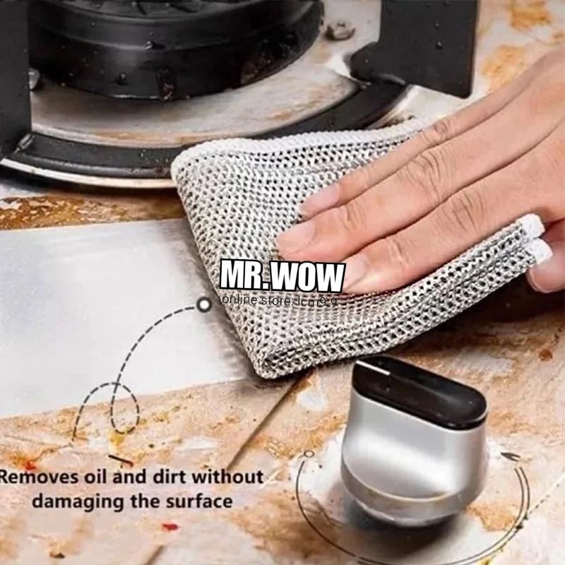 Silver Wire Magic Cleaning Cloth Kitchen Dishwashing Towel Metal Steel ...