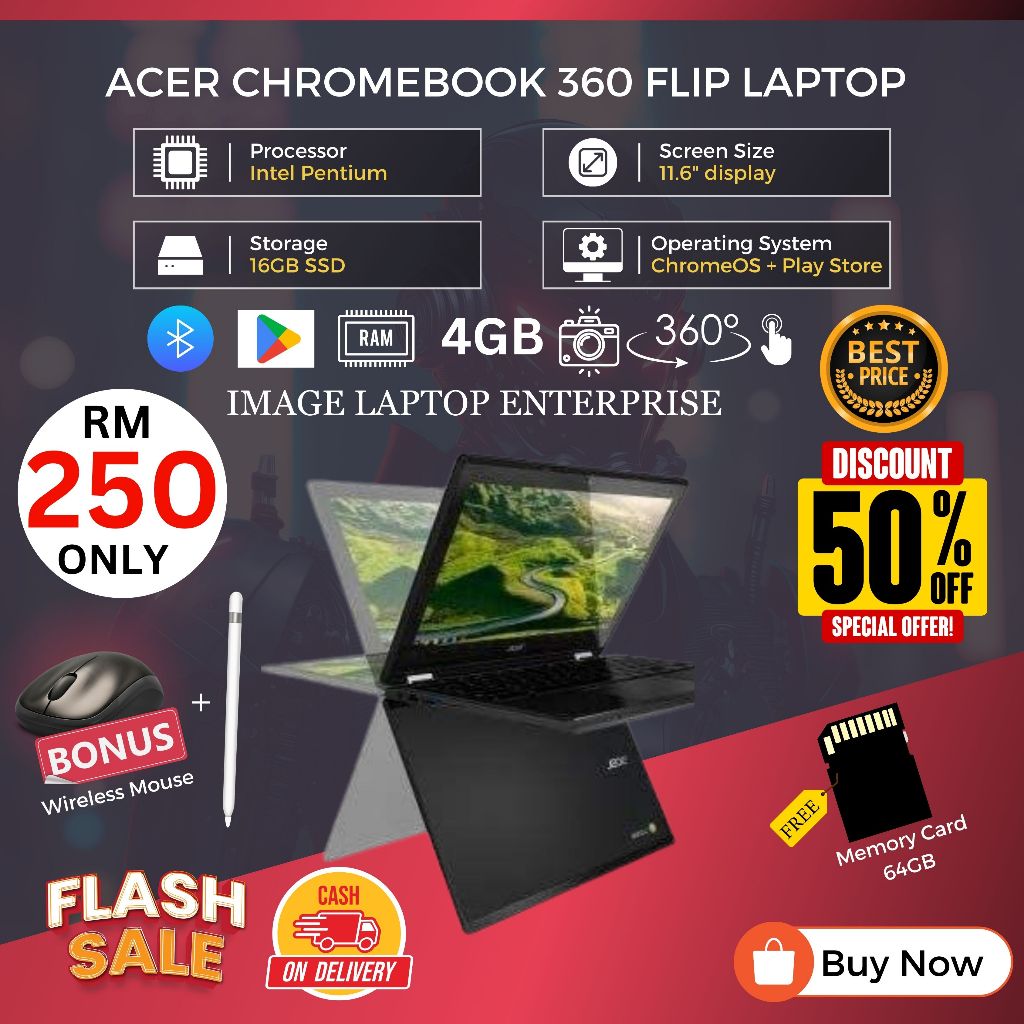 [TOUCHSCREEN LAPTOP] Acer R11 360 Degree Flip Chromebook, Intel Celeron ...