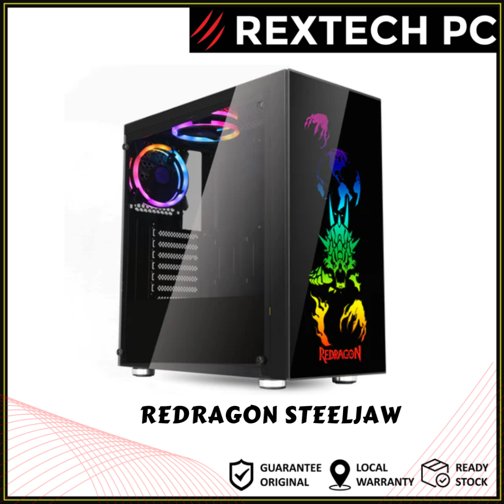 REDRAGON SteelJaw PRO GC-608 Glass Panel ATX RGB Fans PC Desktop Casing ...