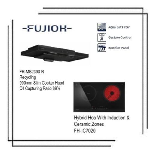 Fujioh FR-MS2390R 900mm Slim Cooker Hood (Recycling) Black + FH IC7020 ...