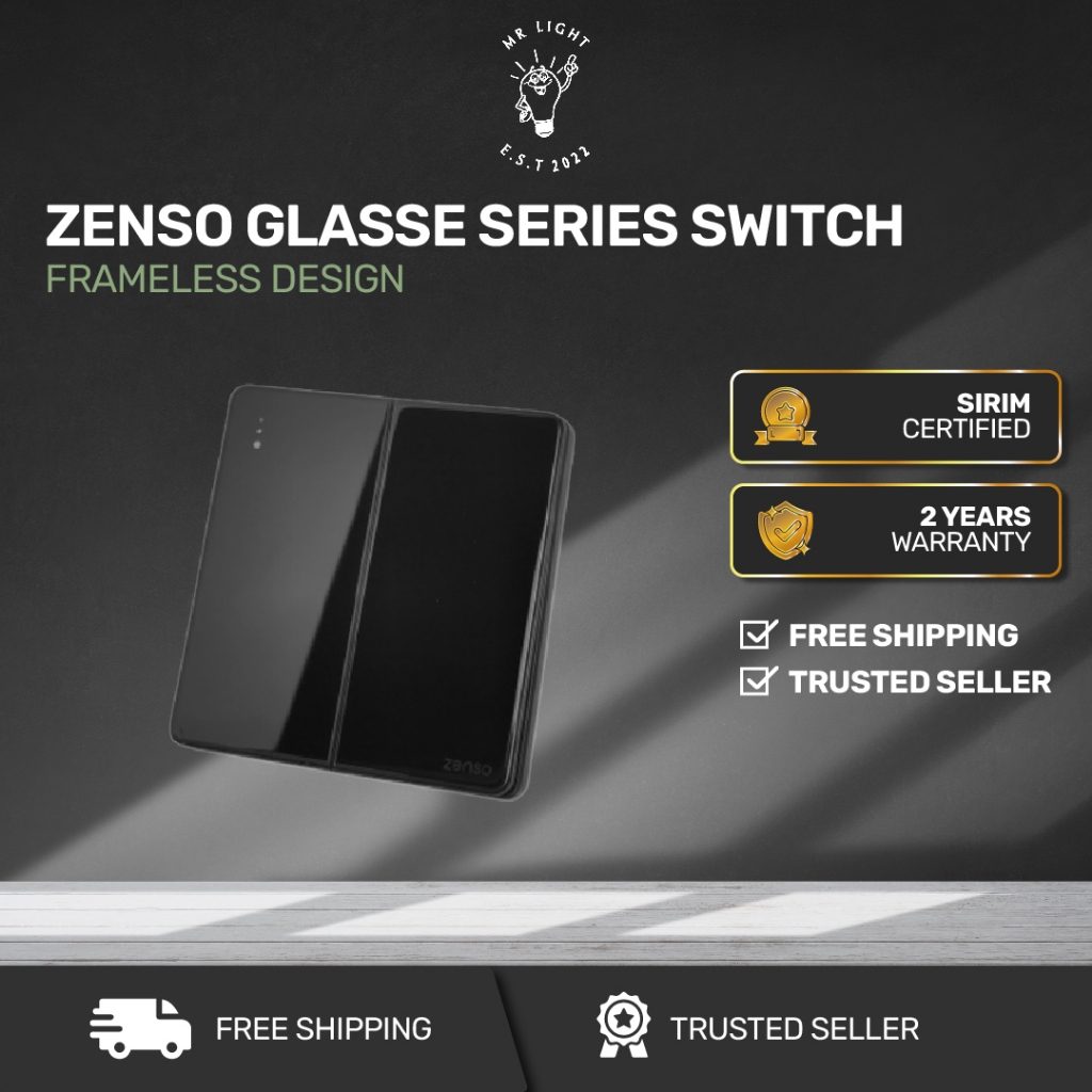 Zenso Glasse (BLACK) Switches & Socket Outlet Frameless Design, Modern ...