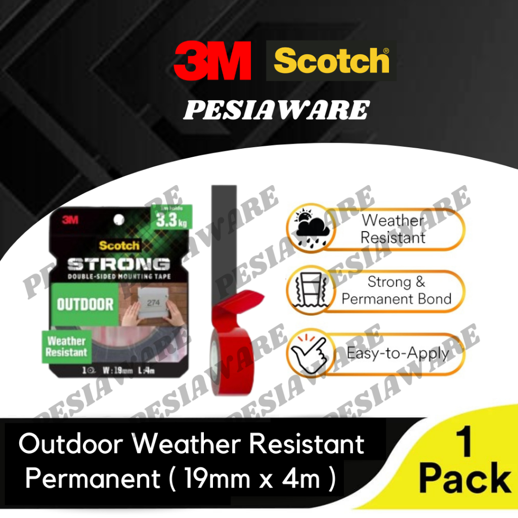 3M Scotch Outdoor Weather Resistant Double Sided Mounting Tape, Permanent, 19mm x 4m, For ...