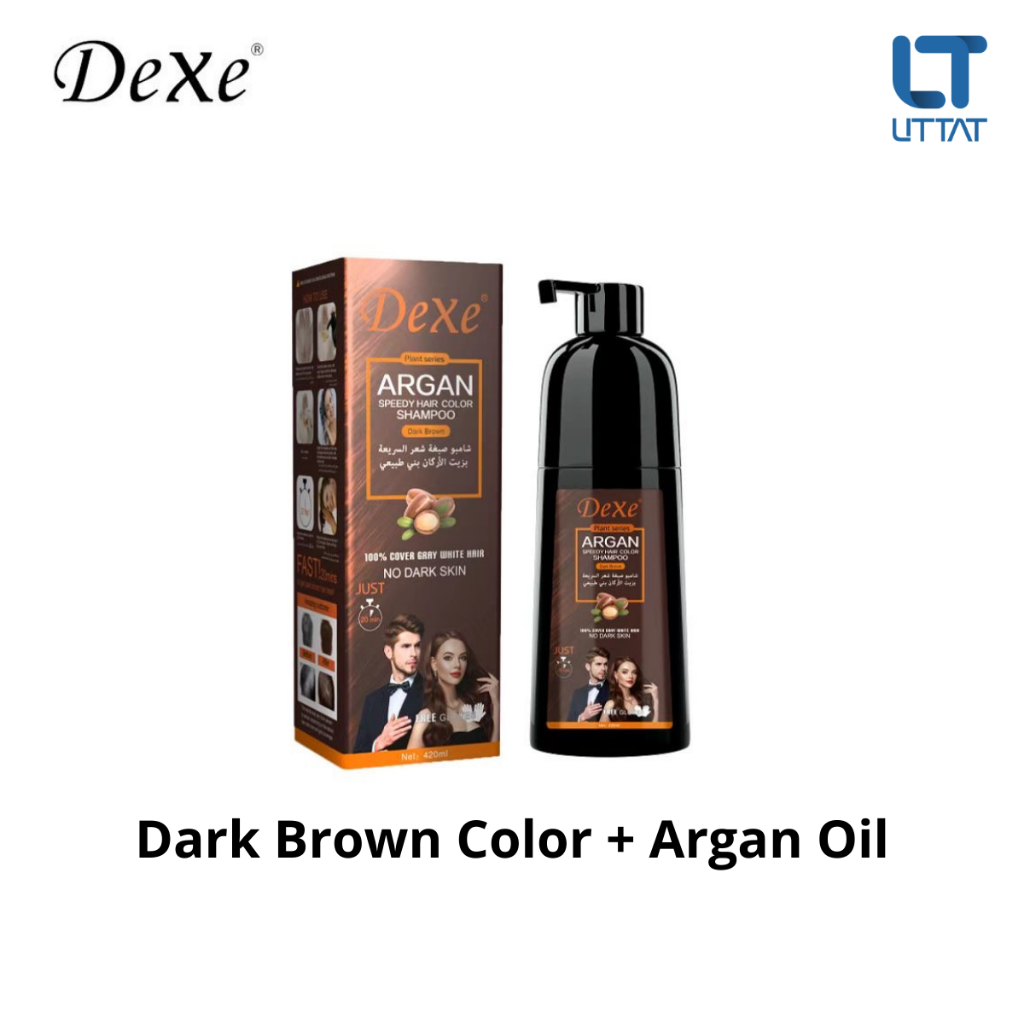 DEXE Brown Hair Shampoo 420ml With Argan Oil Instant Hair Dye Pewarna ...