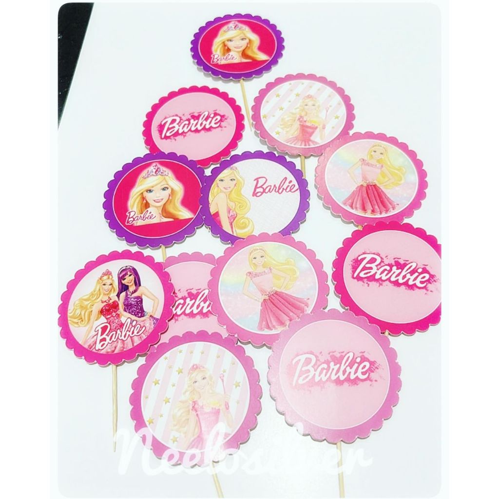 Barbie Round Scallops Cup Cake Topper for birthday decorations | Shopee ...