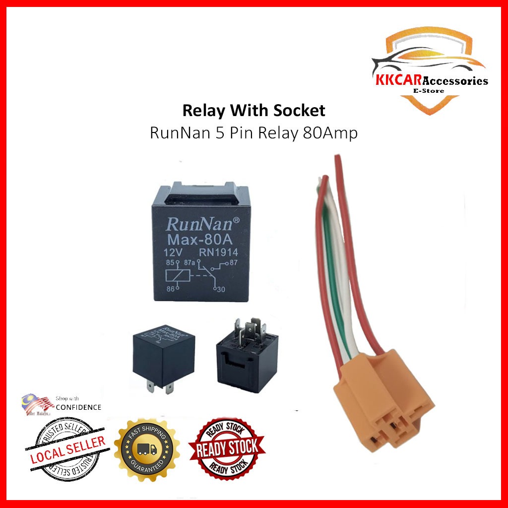 DC 12V Car SPDT Automotive Relay 5 Pin 5 Wires with Harness Socket 80 ...