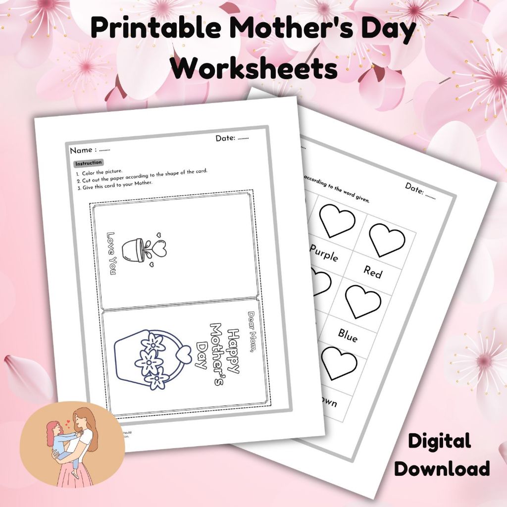 Printable Mother's Day Worksheet, Mother's Day Card, Mother's Day ...