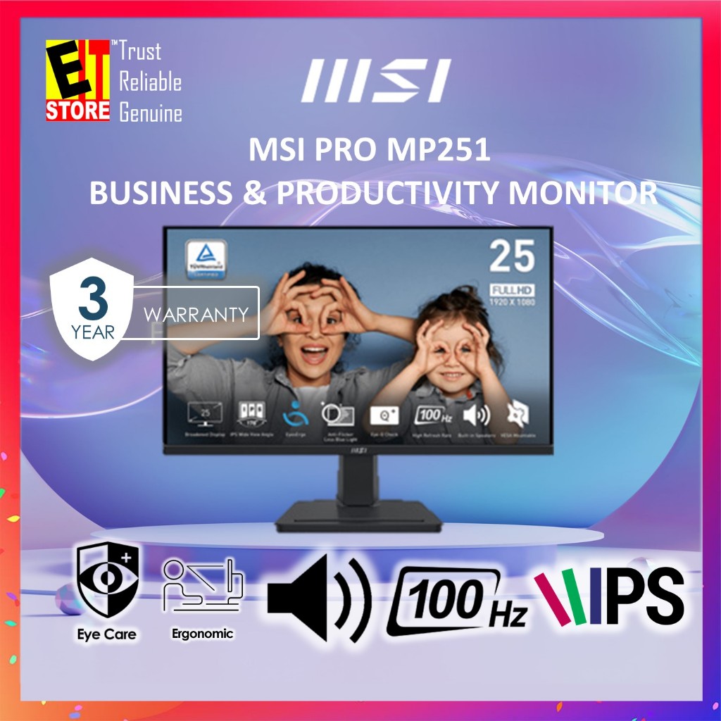 MSI Monitor PRO MP251 MONITOR 25" IPS FULL HD/100HZ REFRESH RATE/1ms ...