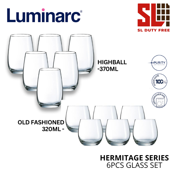 Luminarc Hermitage 6pcs Glass Set Highball 370ml /Old Fashioned 320ml ...