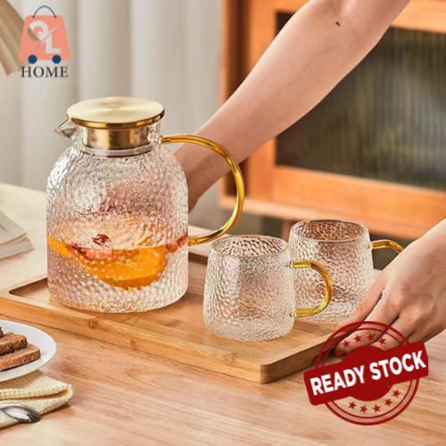 HAMMERED FINISH BOROSILICATE GLASS PITCHER BEVERAGE JUG WATER JAR WITH ...