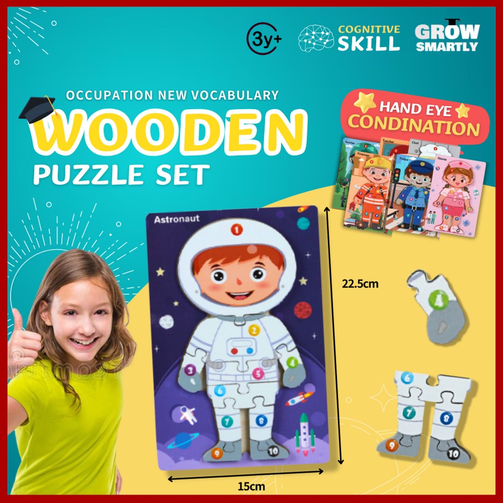 Wooden Montessori Puzzle Job Mini Puzzle Occupation Learning Toys for ...