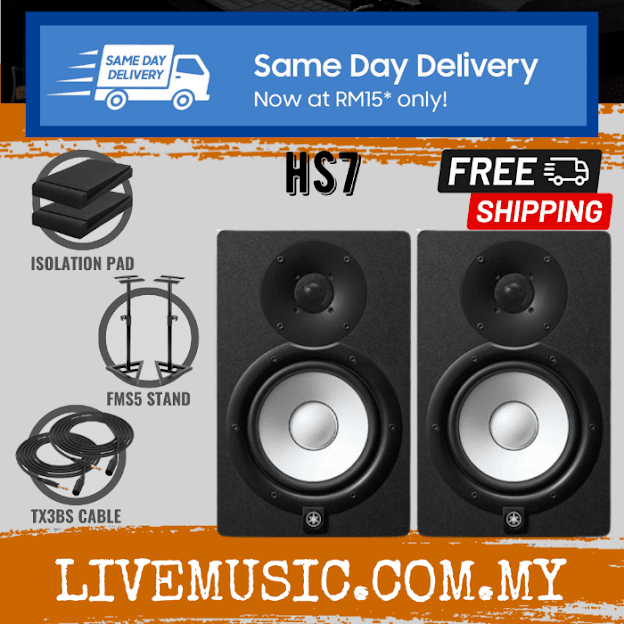 Yamaha HS7 6.5 inch Powered Studio Monitor With Speaker Stand And Cable ...