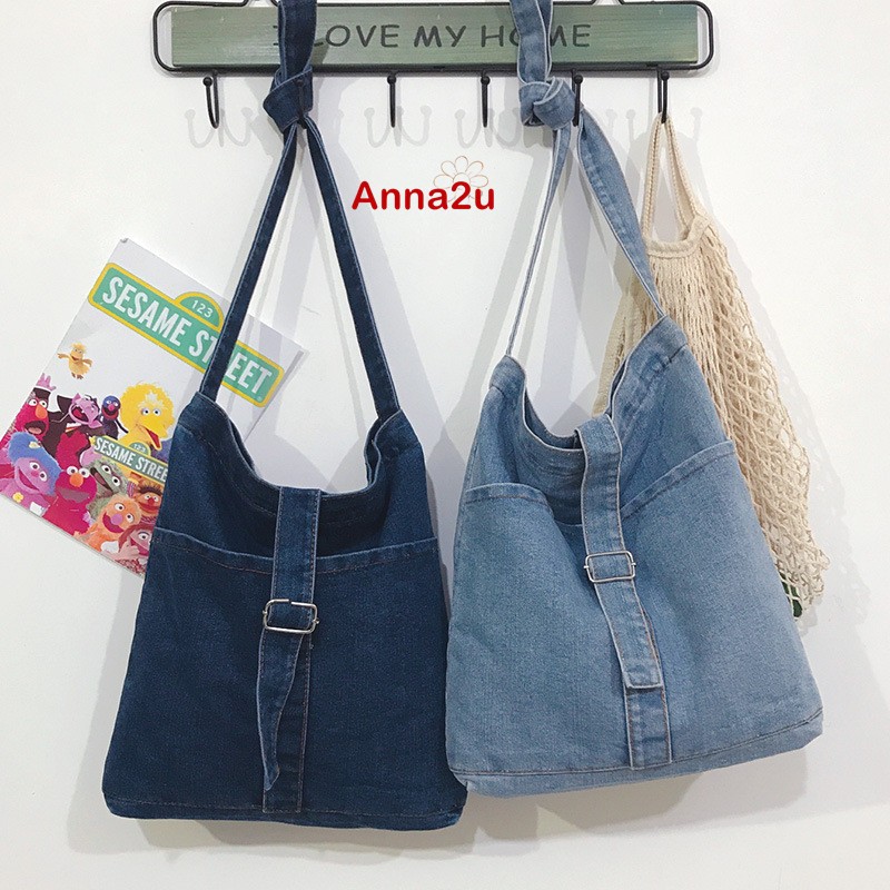 Jeans Tote Bag Denim Tuition Bag Shoulder Shopping Bags Beg Kain Jeans ...