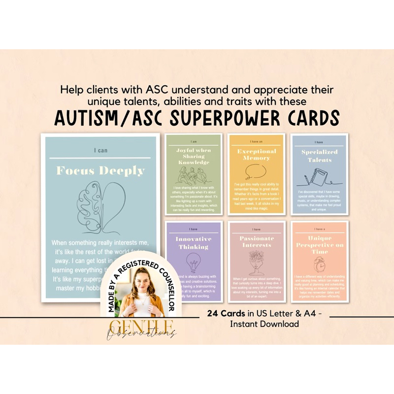 Autism Superpower Coping Skill Affirmation Flashcards, ASC Therapy Tool ...