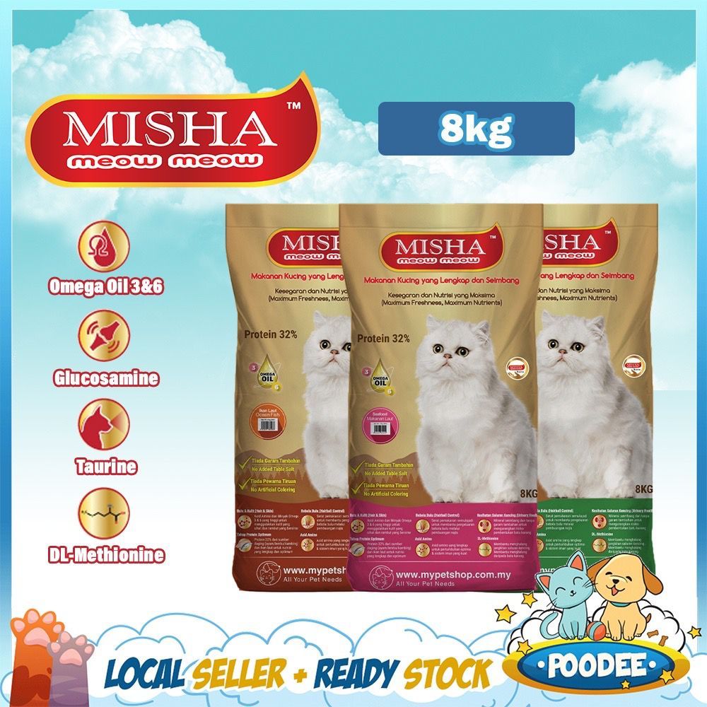 Misha 8KG Dry Cat Food With Ocean Fish, Chicken Tuna and Seafood flavor ...