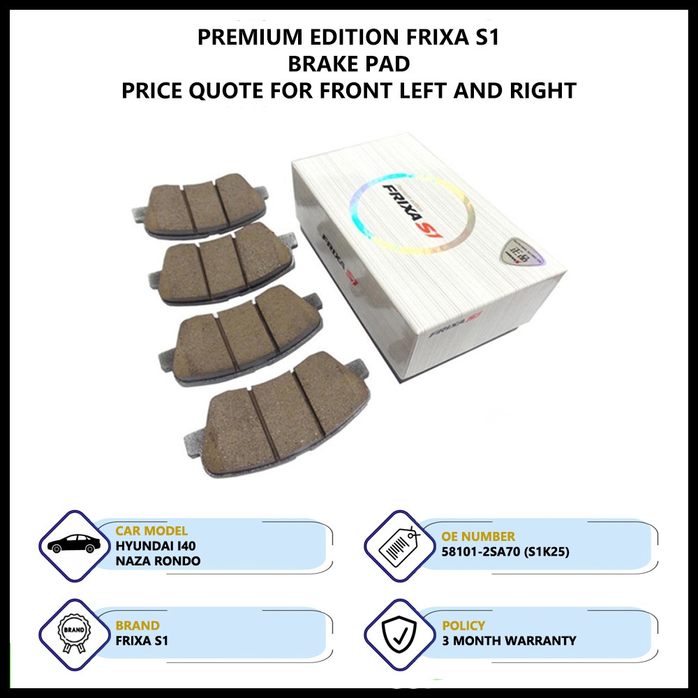 Hyundai I40 Front Premium Edition Frixa S1 Brake Pad (S1K25) | Shopee ...