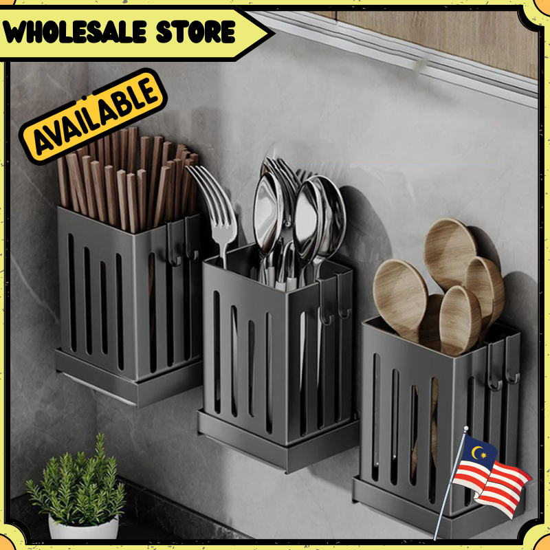 Wall-Mounted Spoon Holder Storage Box Tube No-Punch Kitchen Storage ...