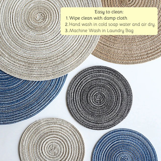 Cotton Yarn Round Japanese Table mat Dining Tableware Mat Non-Slip Bowl ...
