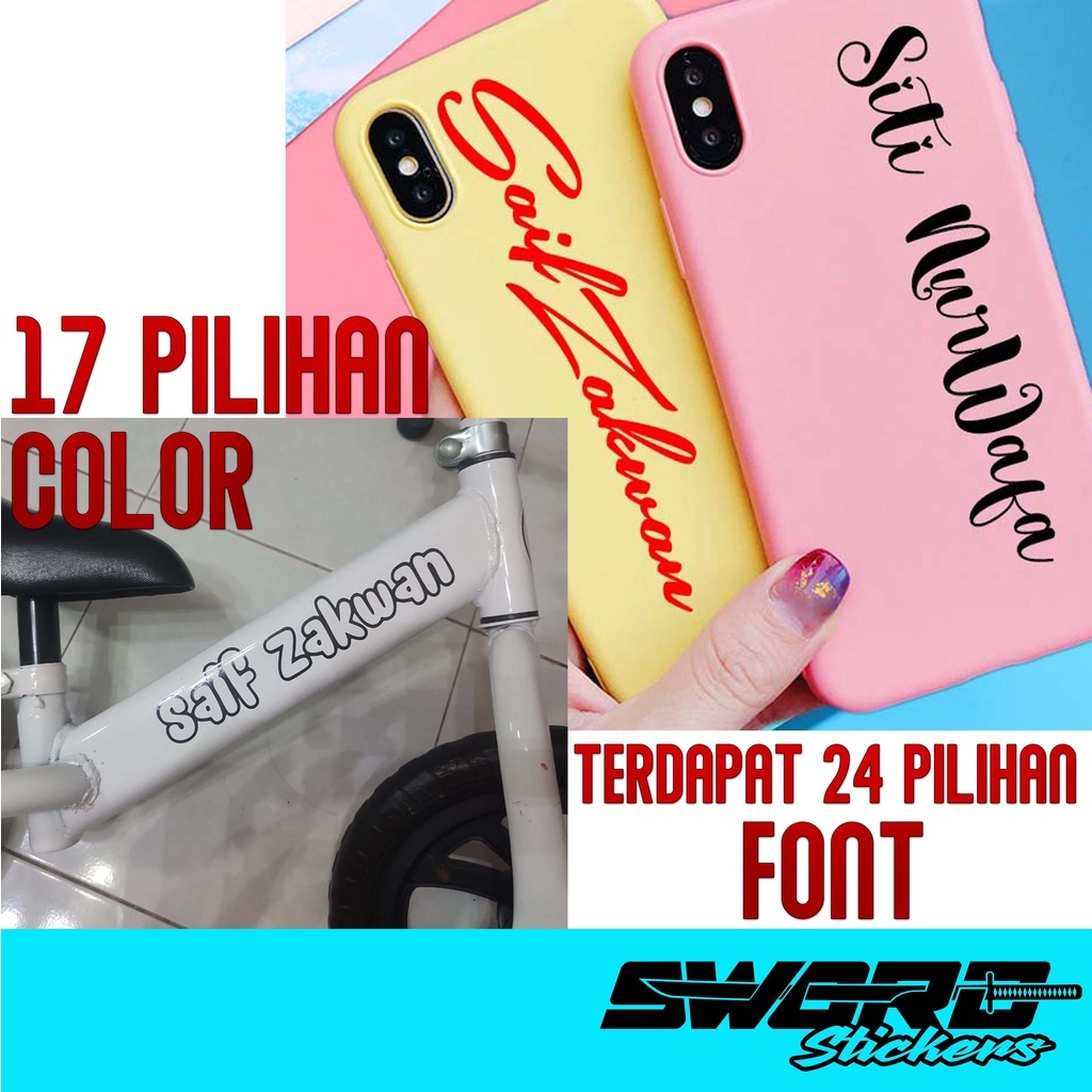 STIKER NAMA / CUSTOM STICKER VINYL - untuk smartphone / Brand / Motor ...