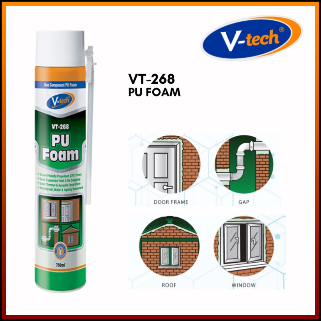 VTECH PU FOAM 750ML VT-268 HOLE SEALING THERMAL INSULATION ACOUSTIC ...