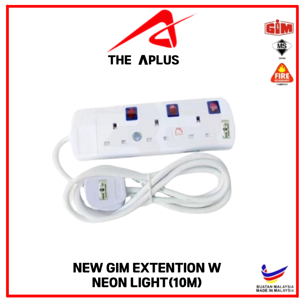 [Sirim] 10M Extension Trailing Socket w Neon Plug Adaptor Multiple Universal Adapter Cord GIM ...