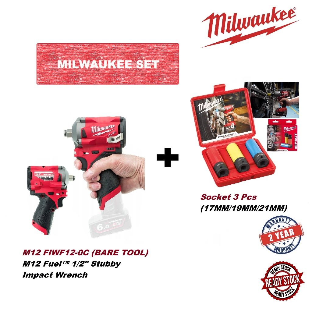 Milwaukee Set - M12 FIWF12-0 - M12 Fuel™ 1/2" Stubby Impact Wrench + 1/ ...
