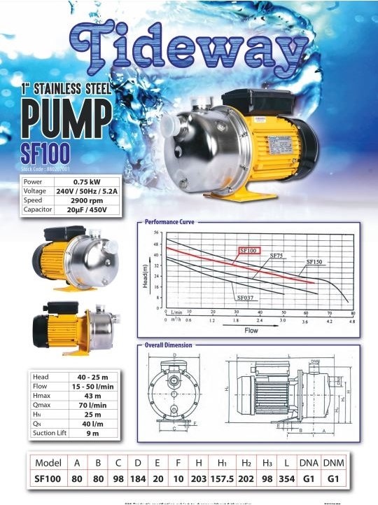 TIDEWAY STAINLESS STEEL PUMP SF100 (1") | Shopee Malaysia