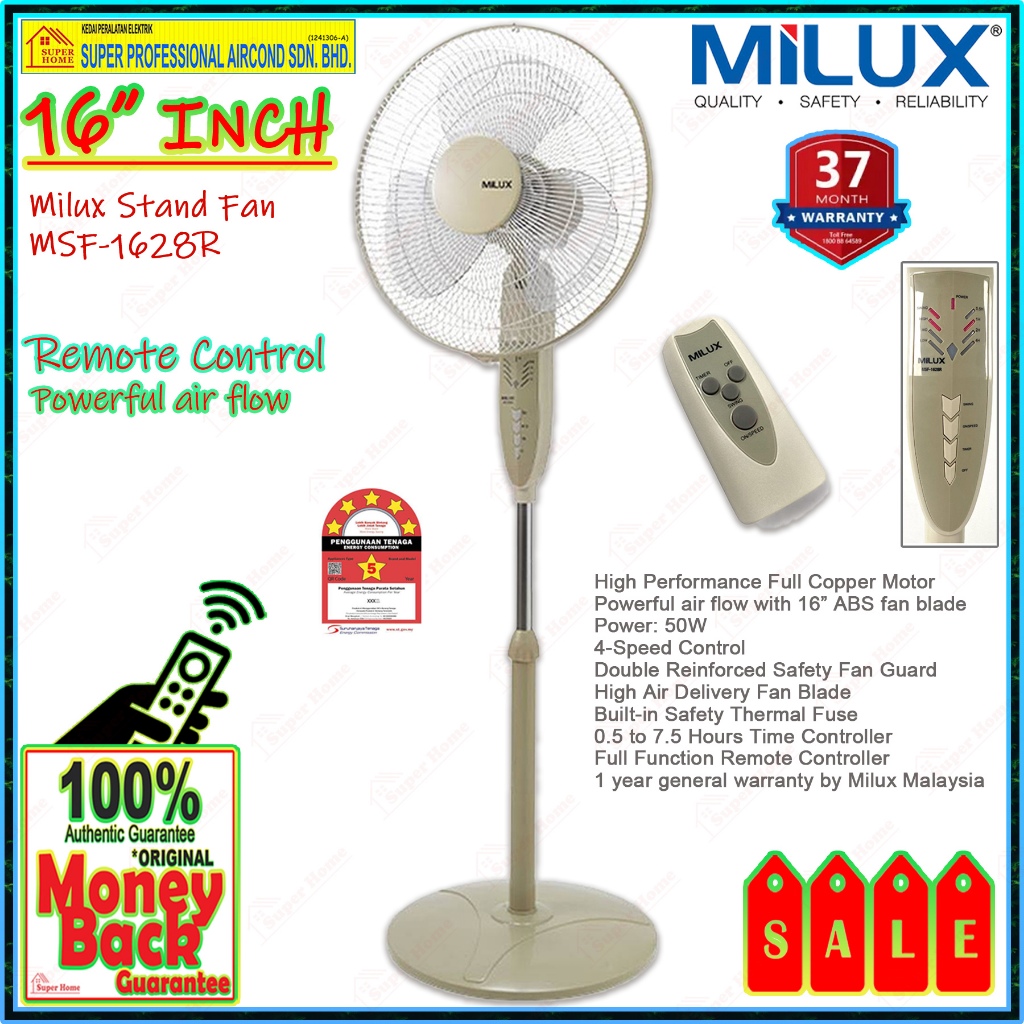 Milux Stand Fan MSF-1628R (16") 16 inches Standing Fan with Remote ...
