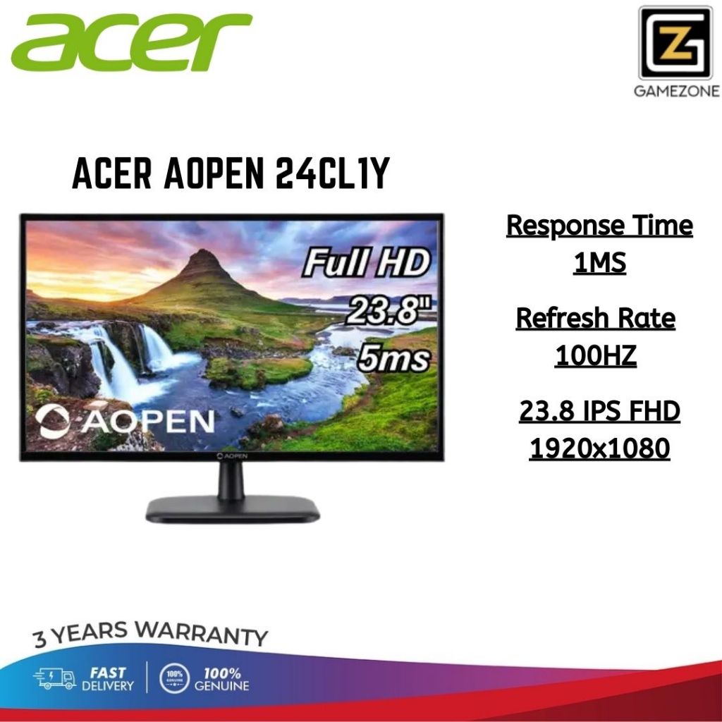 ACER AOPEN 24CL1Y(IPS /1MS/100HZ) 23.8" MONITOR ( 23.8" FHD / VGA + HD ...
