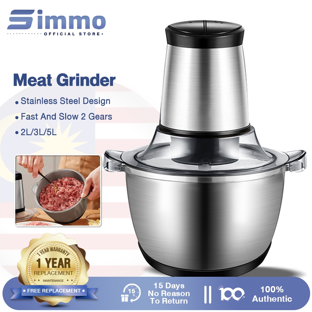 Simmo Chopper Blender Food Processor Meat Grinder 500W 2L Stainless Steel Mixer 4 Cutting Blades ...