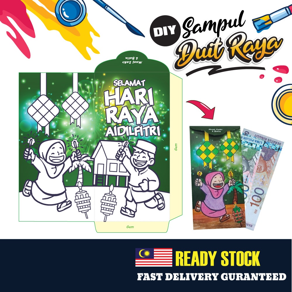 Sampul Duit Raya DIY | Aktiviti Mewarna Murid | Kraf DIY Murid | Kraf ...
