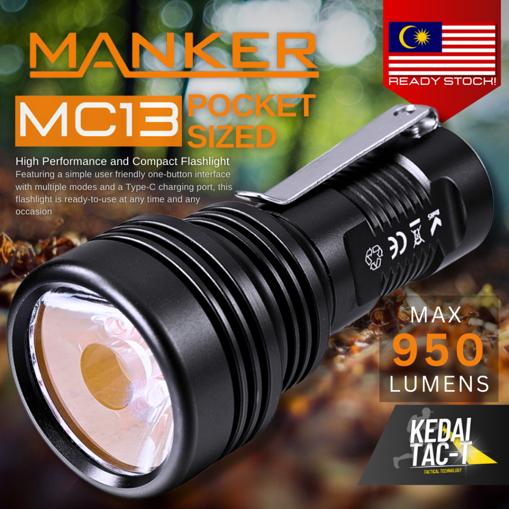 MANKER MC13 - 950L Rechargeable Pocket Flashlight - ORIGINAL - Ready ...
