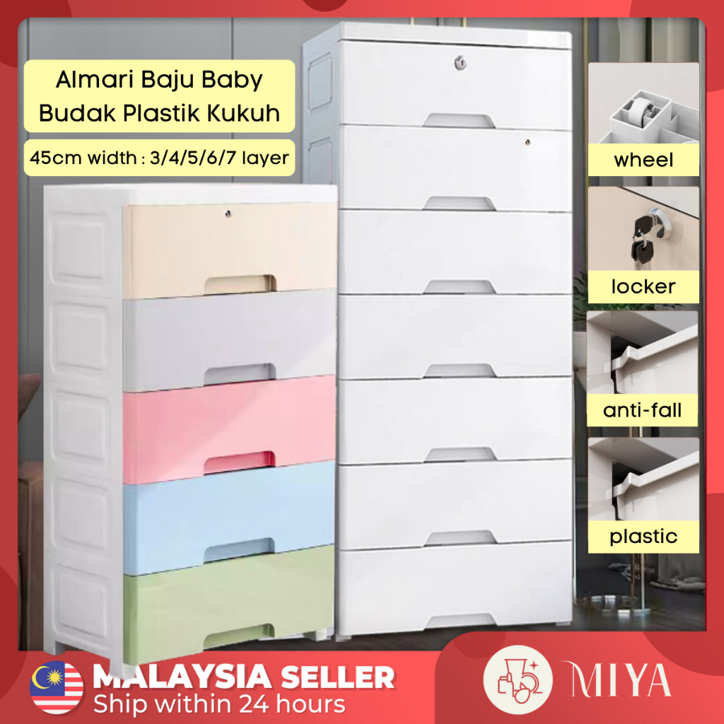 45cm Width Almari Baju Baby Budak Plastik Kukuh Baby Clothes Organizer ...