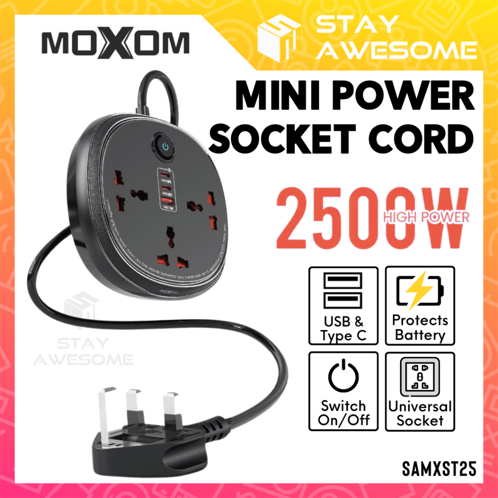 MOXOM Travel Extension Wire Plug With Usb Port Heavy Duty Wayar Power ...