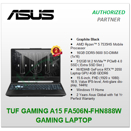 Asus TUF Gaming A15 FA506N-FHN888W 15.6'' FHD 144Hz Gaming Laptop ...