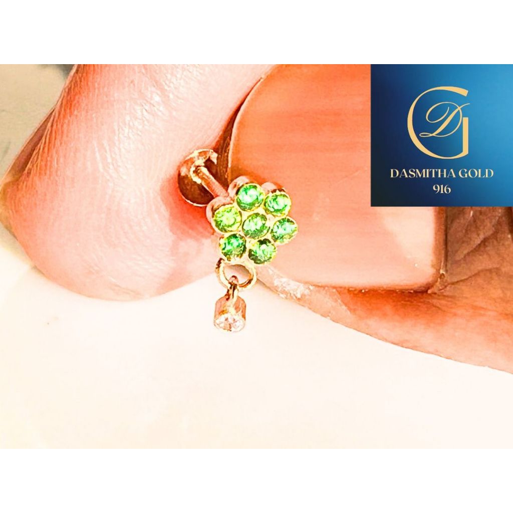 Dasmitha Gold 916 (mix) Sri Devi HAnging mukuthi 5mm nose pin | Shopee ...