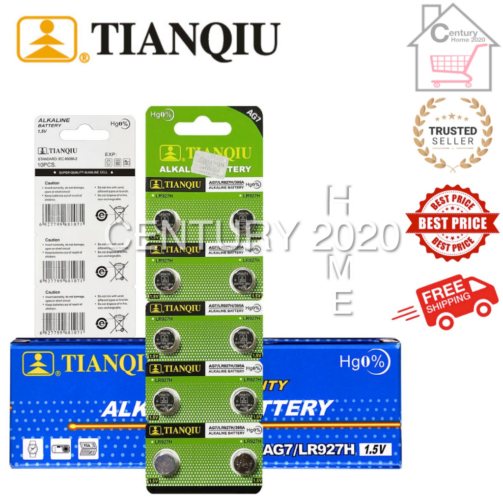 TIANQIU Battery AG7/LR927H/395A 1.5V Alkaline Battery 10pcs | Shopee ...
