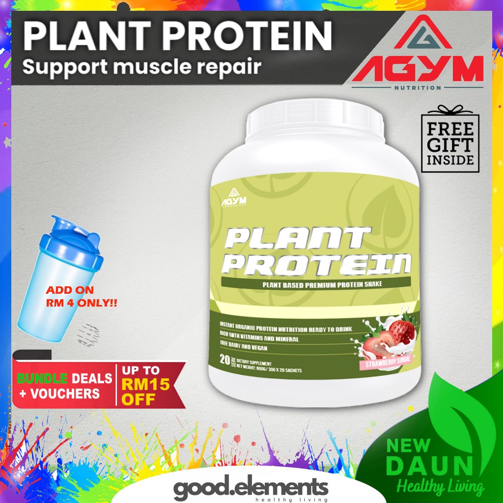 AGYM NUTRITION Premium Plant Protein 100% Vegan Halal 600g Strawberry ...