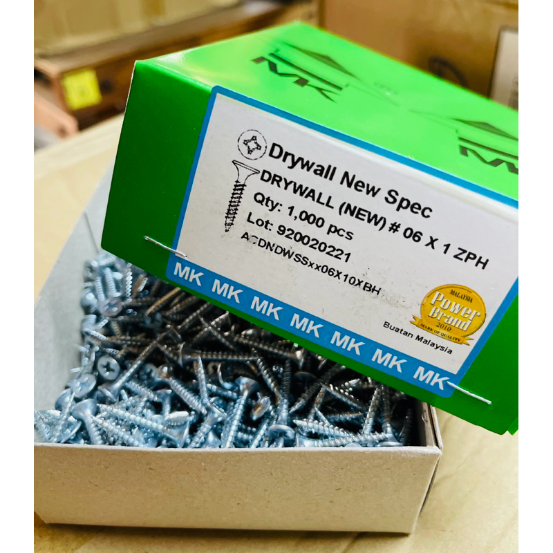 6# x 1" MK zp drywall screw [1 box=1000pcs/1.3kg] | Shopee Malaysia