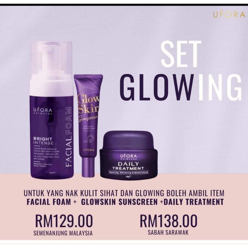 UFORA SET GLOWING ( Facial foam + Treatment cream + Sunscreen) | Shopee ...