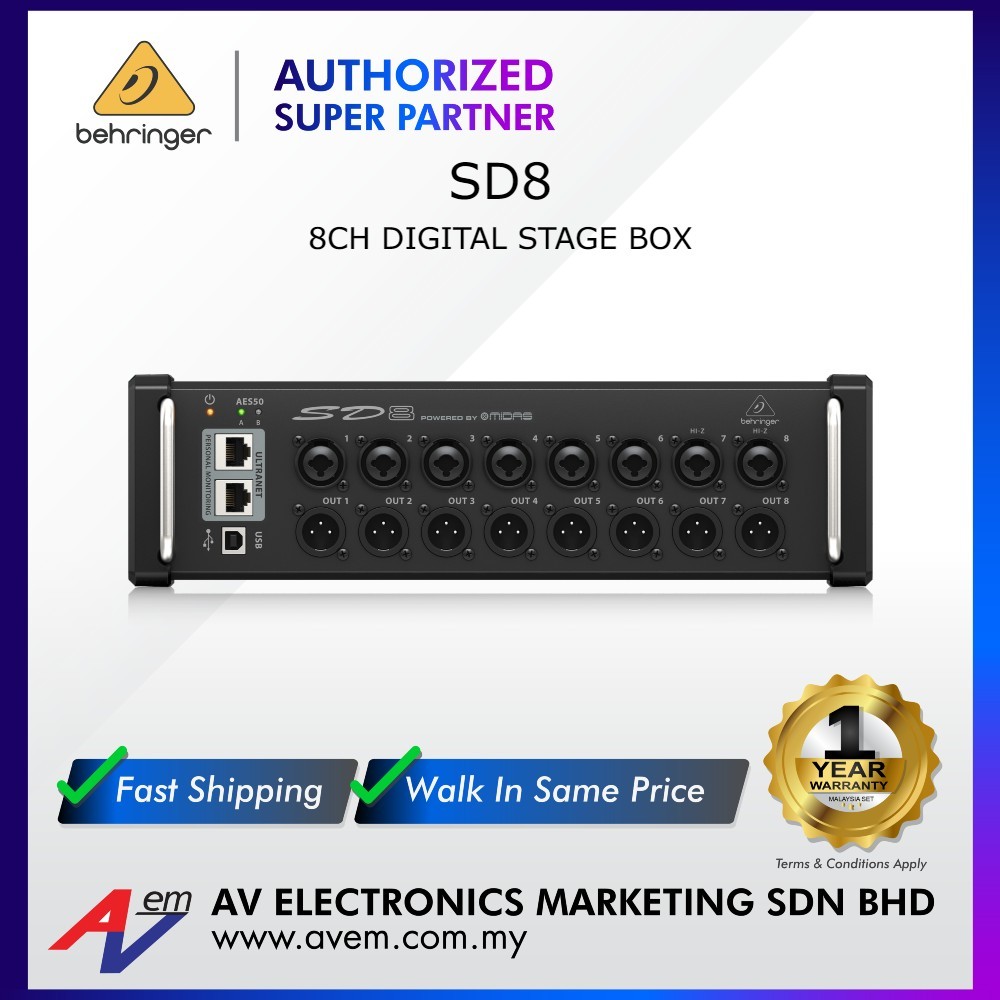 BEHRINGER SD8 I/O Stage Box with 8 Remote-Controllable Midas Preamps, 8 Outputs | Shopee Malaysia