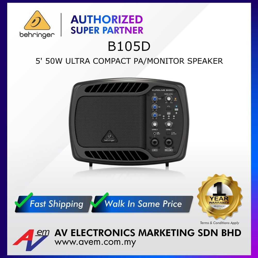 BEHRINGER B105D Ultra-Compact 50-Watt PA/Monitor Speaker with MP3 ...