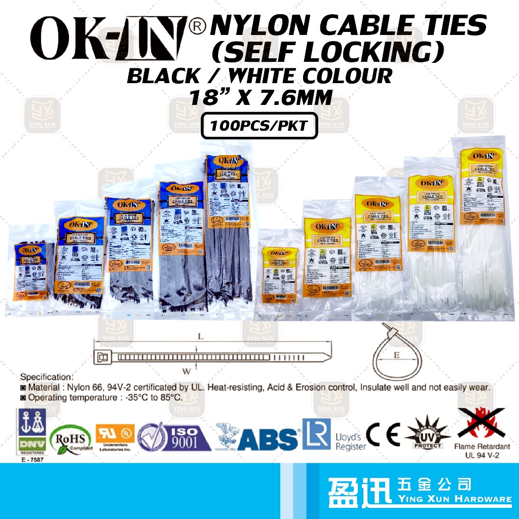 OK-IN Nylon Cable Tie Black / White Cable Plastik Ikat Pengikat Wayar ...